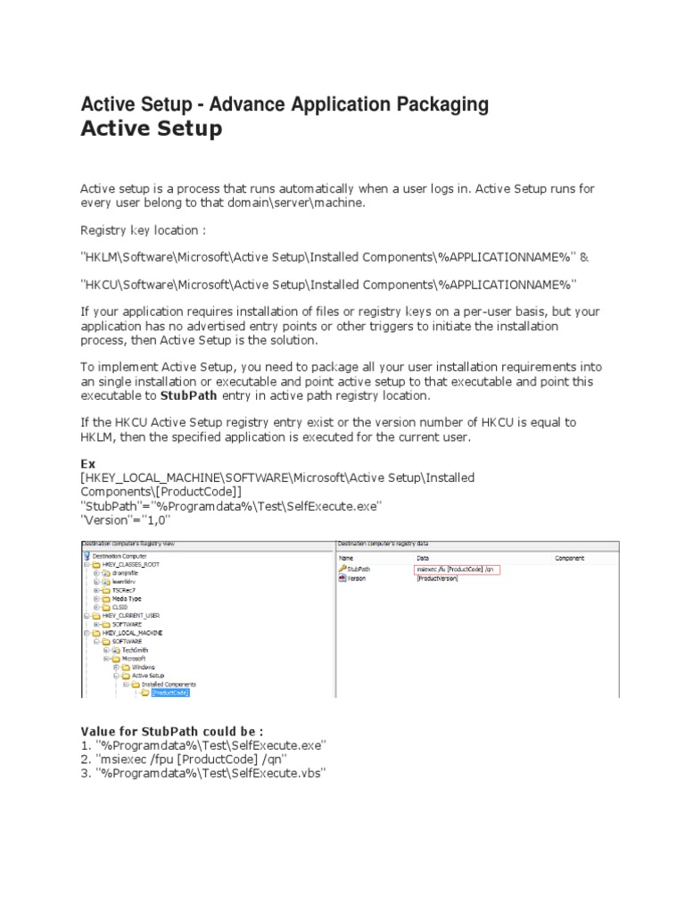 Active Setups Application Packaging | PDF | Windows Registry ...