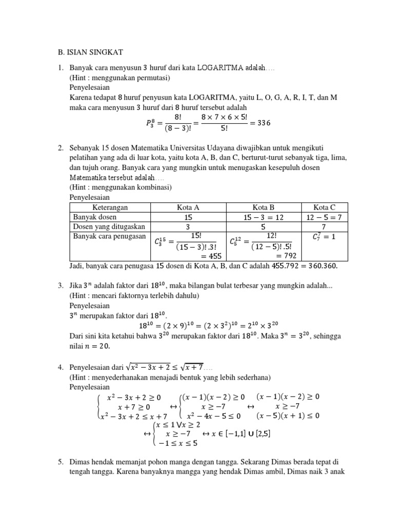 Soal Isian Singkat SMP | PDF