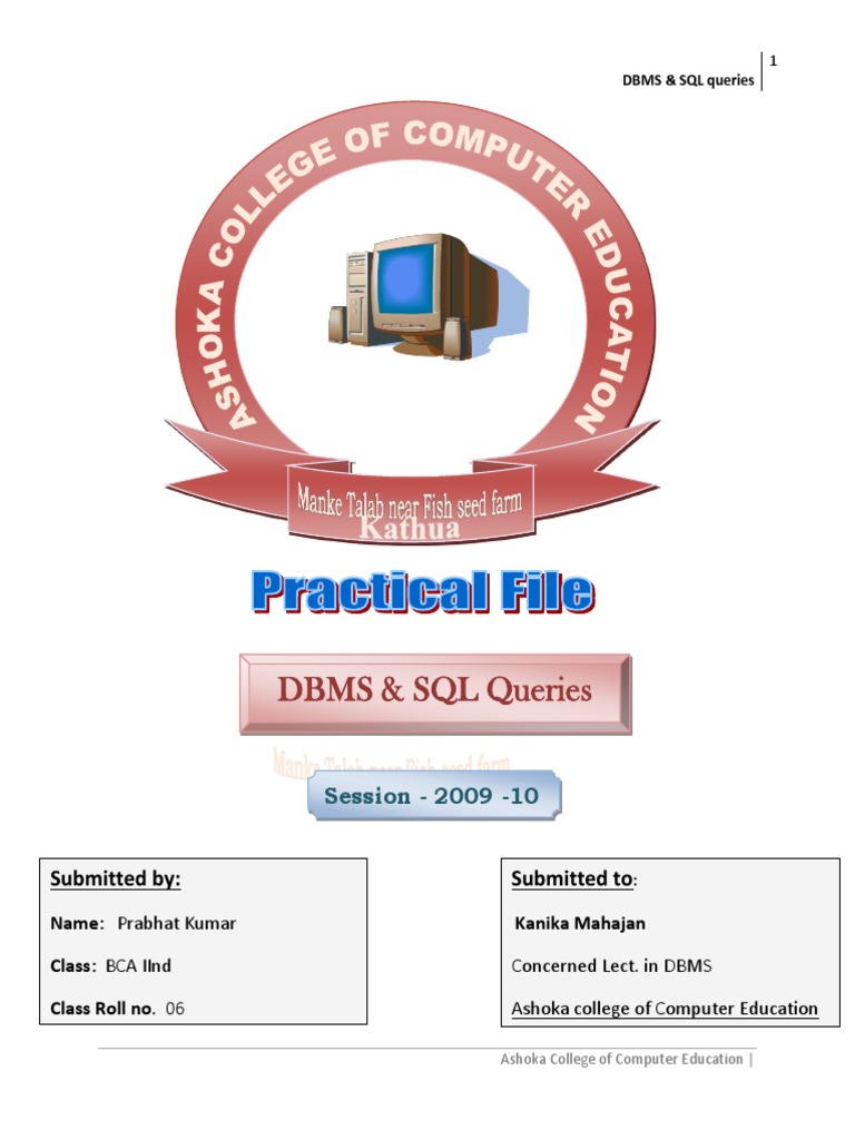 Dbms And Sql Queries Submitted By Submitted To Pdf Databases Sql 3611