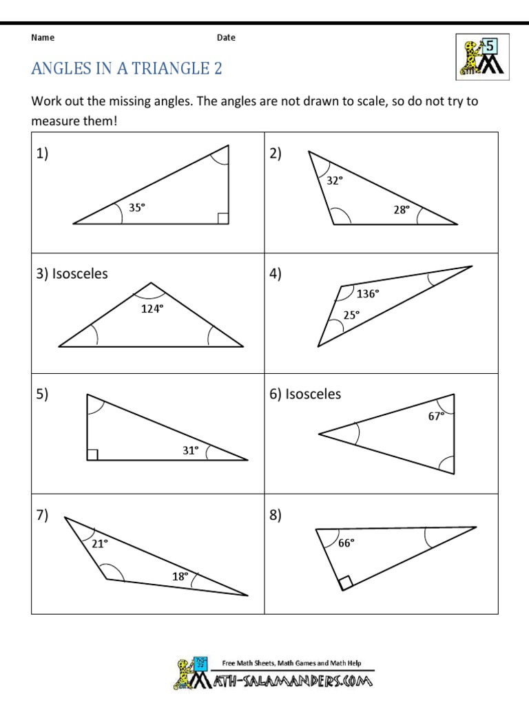 Angles in A Triangle 2: Work Out The Missing Angles. The Angles Are Not ...