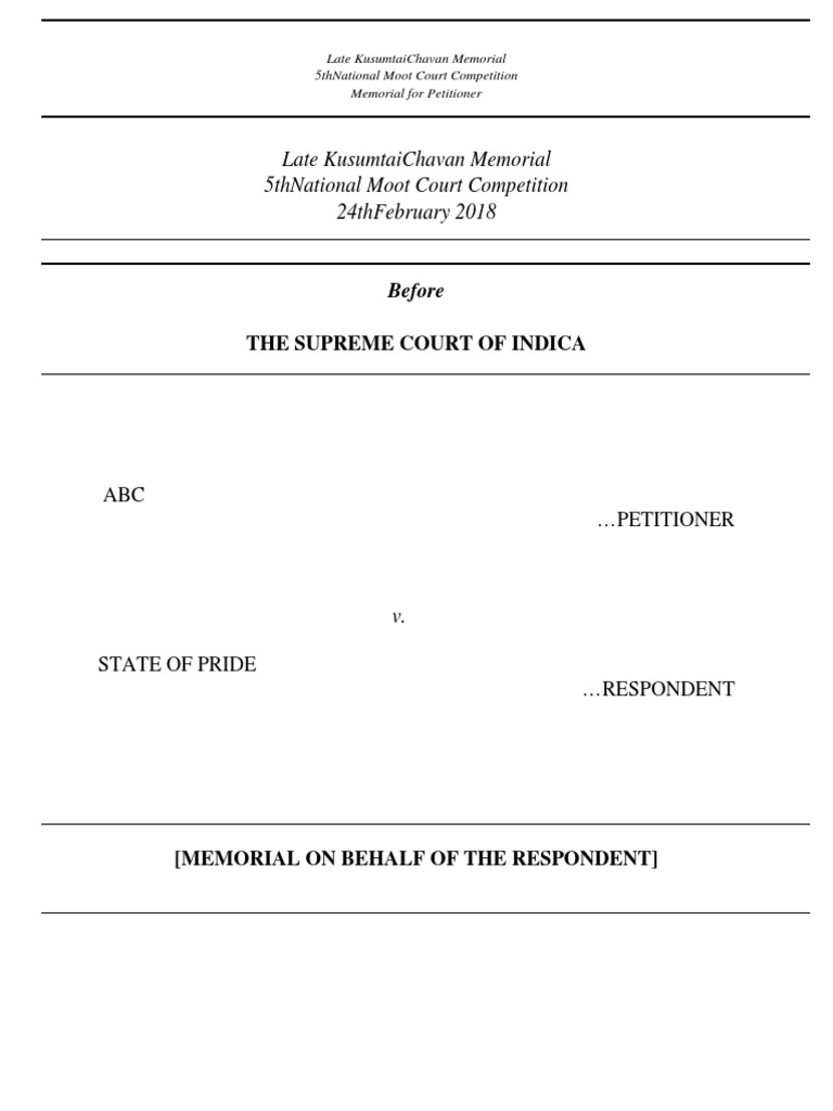 Respondent Memorial Draft | Download Free PDF | Supreme Court Of India | Mootness