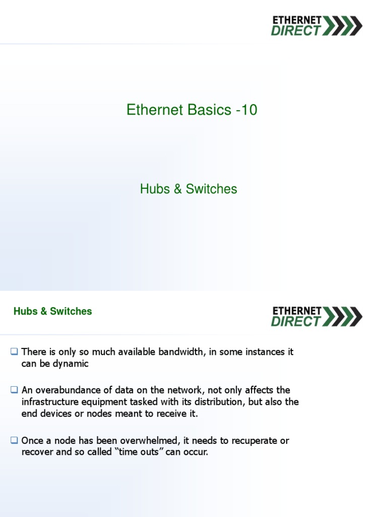 Ethernet Basics - 10: Hubs & Switches | PDF | Network Switch | Multicast