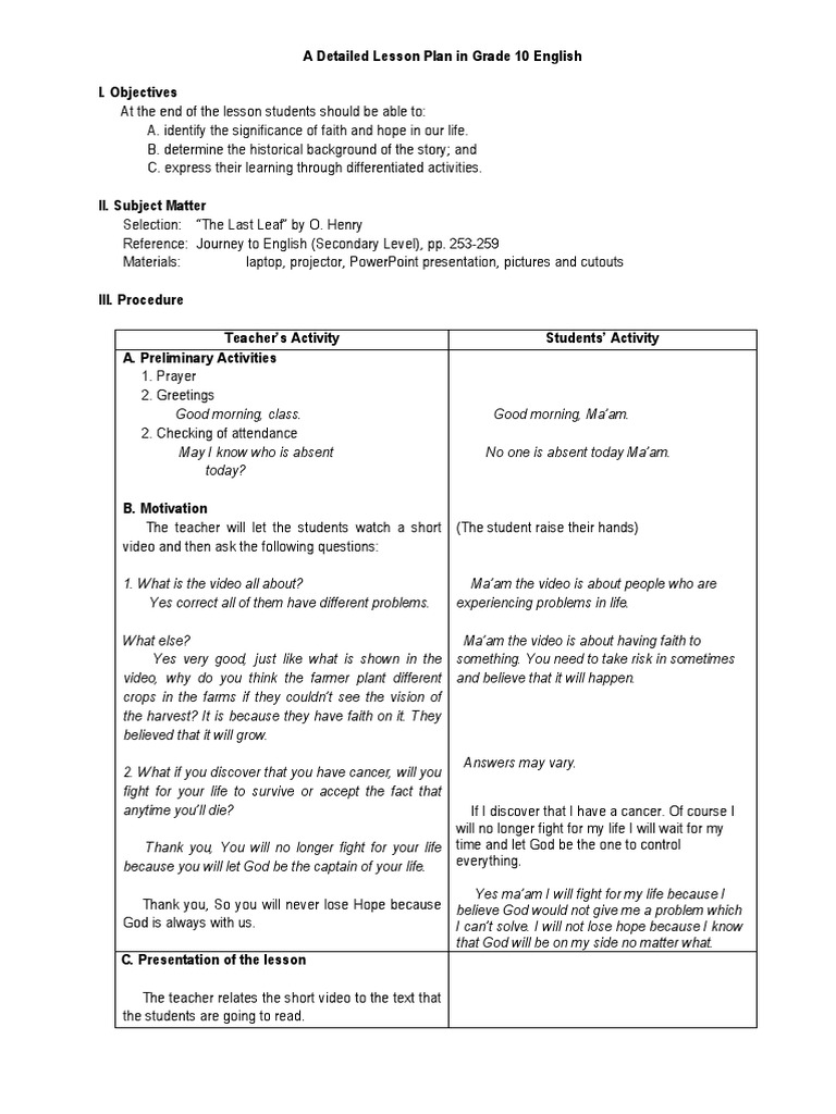 The Last Leaf | PDF | O. Henry | Teachers