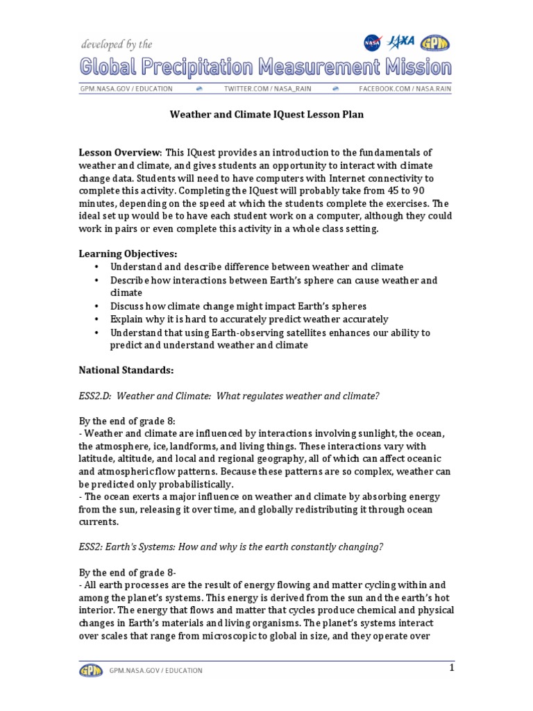 Weather and Climate IQuest - Lesson Plan | PDF | Atmosphere | Earth