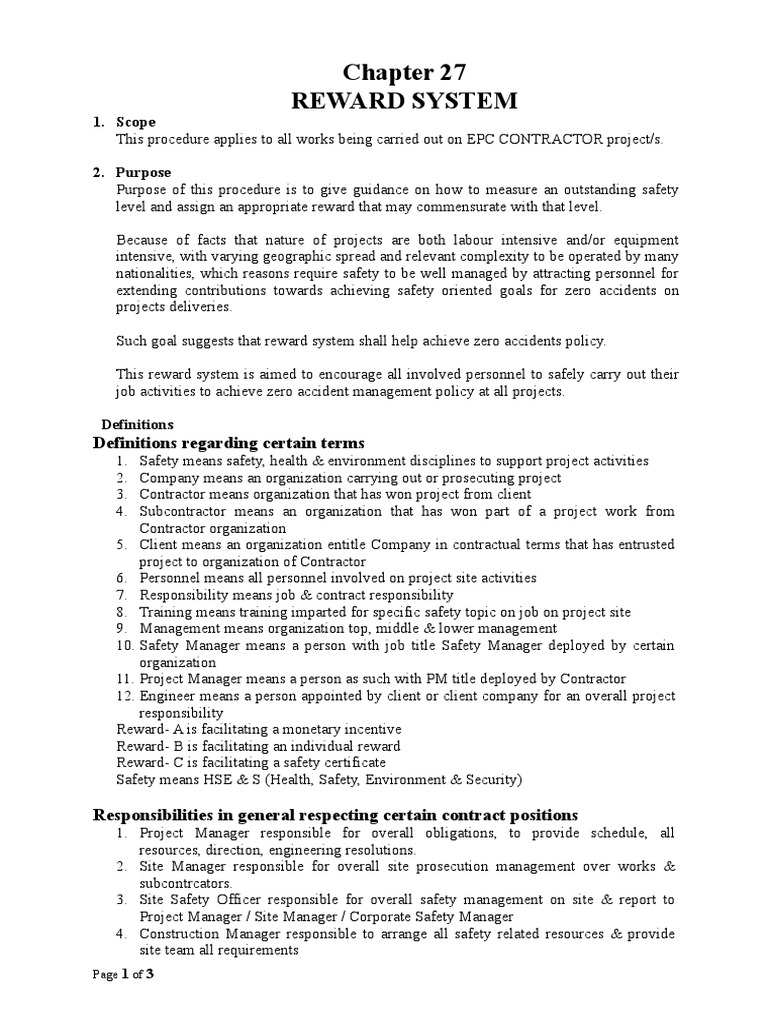 27 - HSE-Reward System | Download Free PDF | Safety | General Contractor