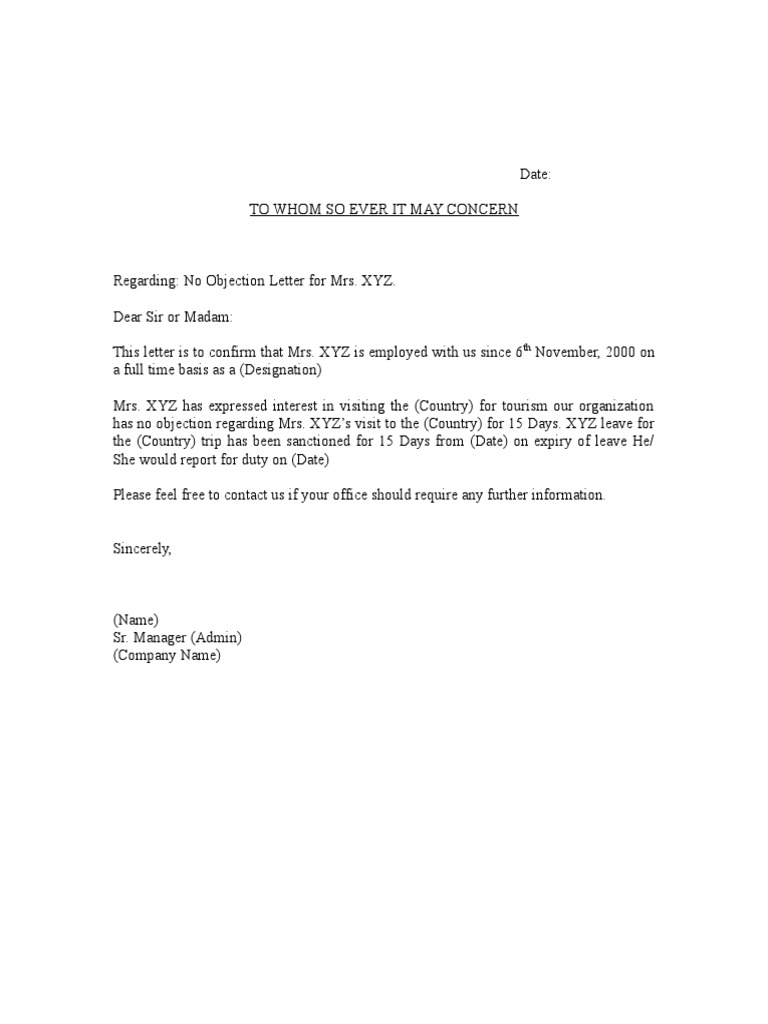 Noc Letter Format From Employer | PDF