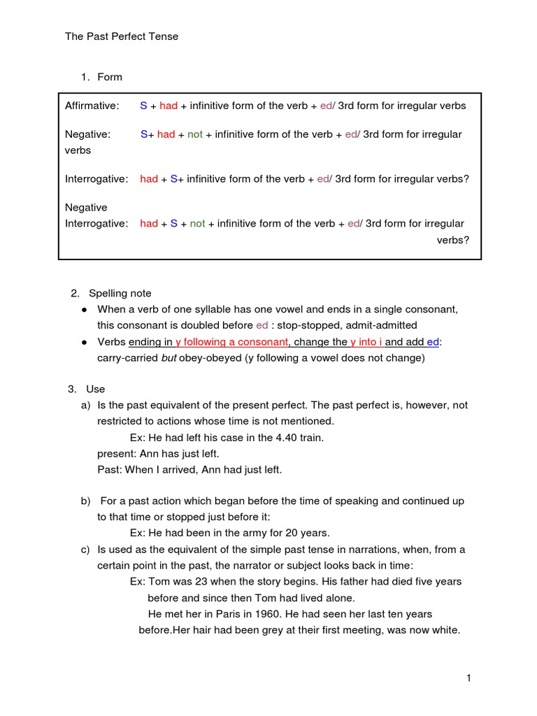 A Comprehensive Guide to Using the Past Perfect Tense | PDF ...