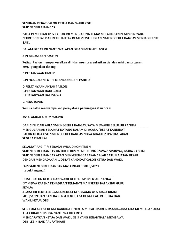 Susunan Debat Calon Ketua OSIS 2023 | PDF