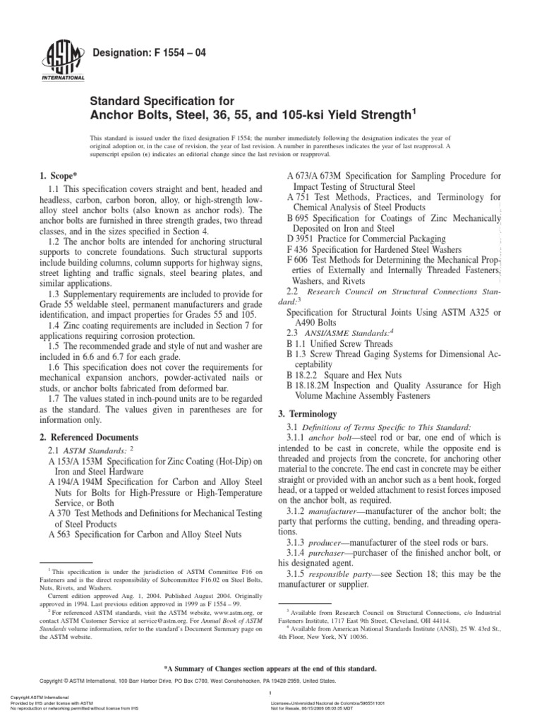 Astm f1554 | Download Free PDF | Screw | Building Materials