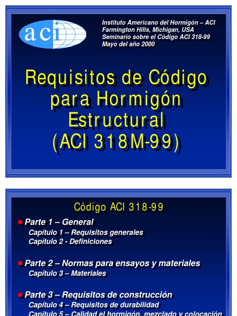 Requisitos del Código ACI 318-99 | PDF | Hormigón | Cemento
