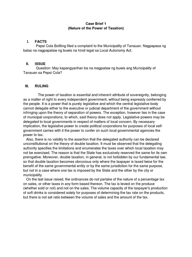 Case Brief 1 (Nature of The Power of Taxation) | PDF | Taxation In The ...