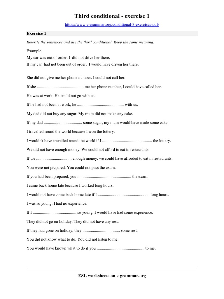 Third Conditional Exercise 1 Pdf Pdf