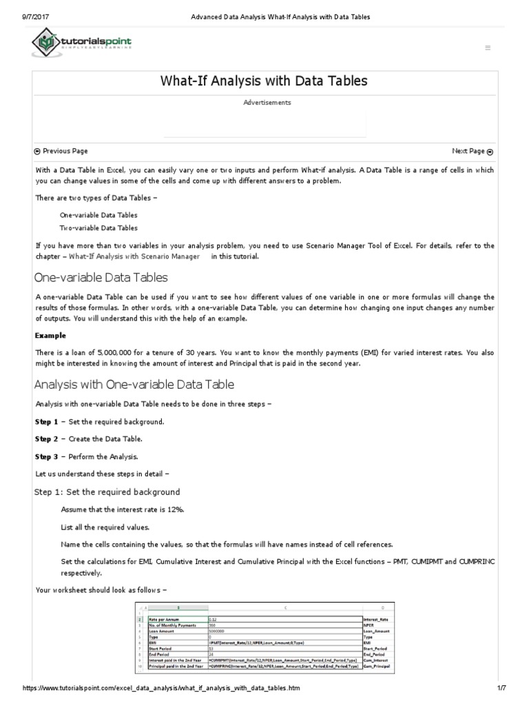Advanced Data Analysis What-If Analysis With Data Tables PDF | PDF ...