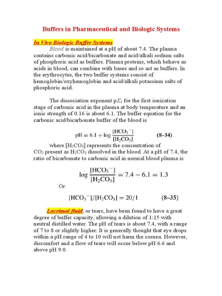 Buffers in Pharmaceutical and Biologic Systems | PDF | Ph | Buffer Solution