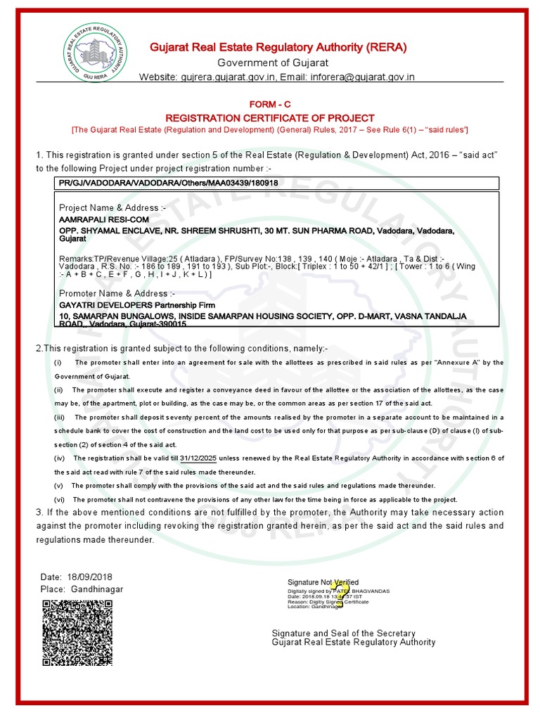 Gujarat Real Estate Regulatory Authority (RERA) | PDF | Private Law ...