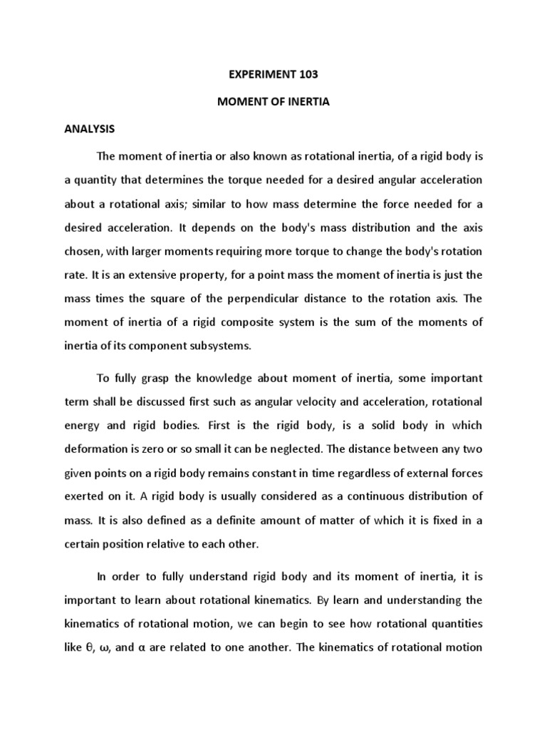 Experiment 103 Moment of Inertia Analysis | PDF | Rotation Around A Fixed Axis | Acceleration