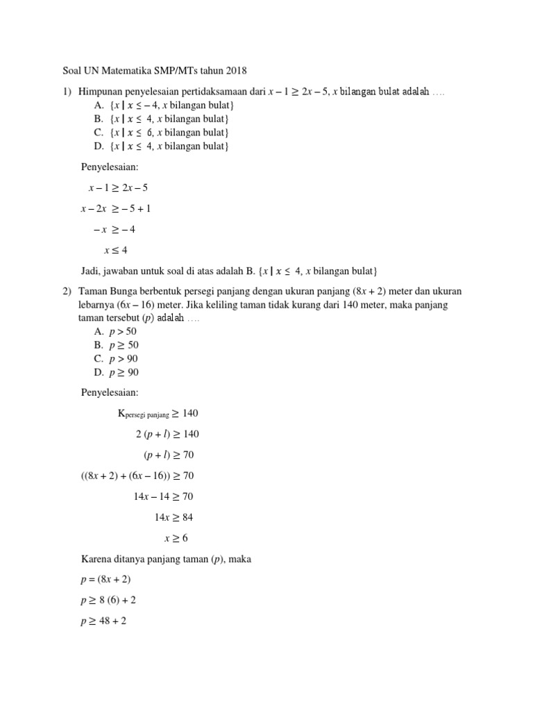 Soal UN Matematika SMP | PDF