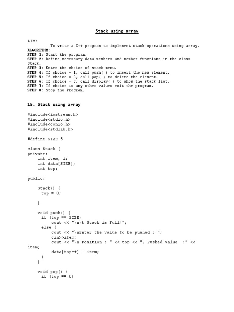 To Write A C++ Program To Implement Stack Operations Using Array | PDF ...