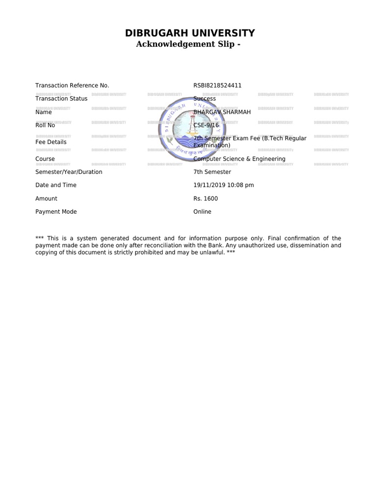 Acknowledgement Slip PDF | PDF