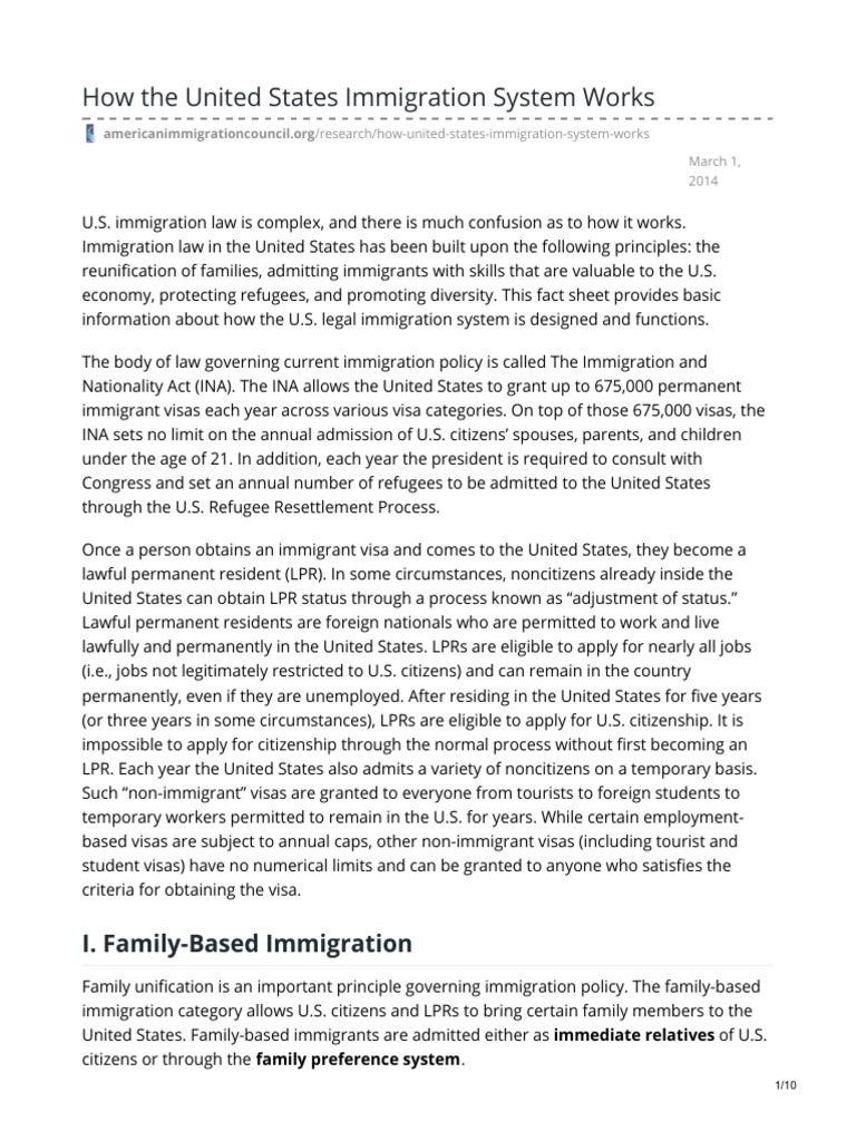 How The United States Immigration System Works | PDF | Immigration To ...