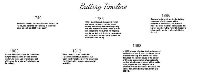 Battery Timeline | PDF | Anode | Galvanic Cells