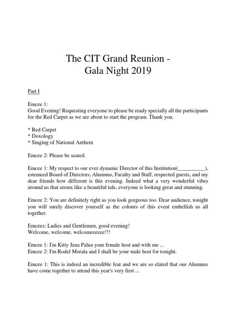 Mc Script Sample Dinner Script MC For Welcome Dinner AMMTC | PDF
