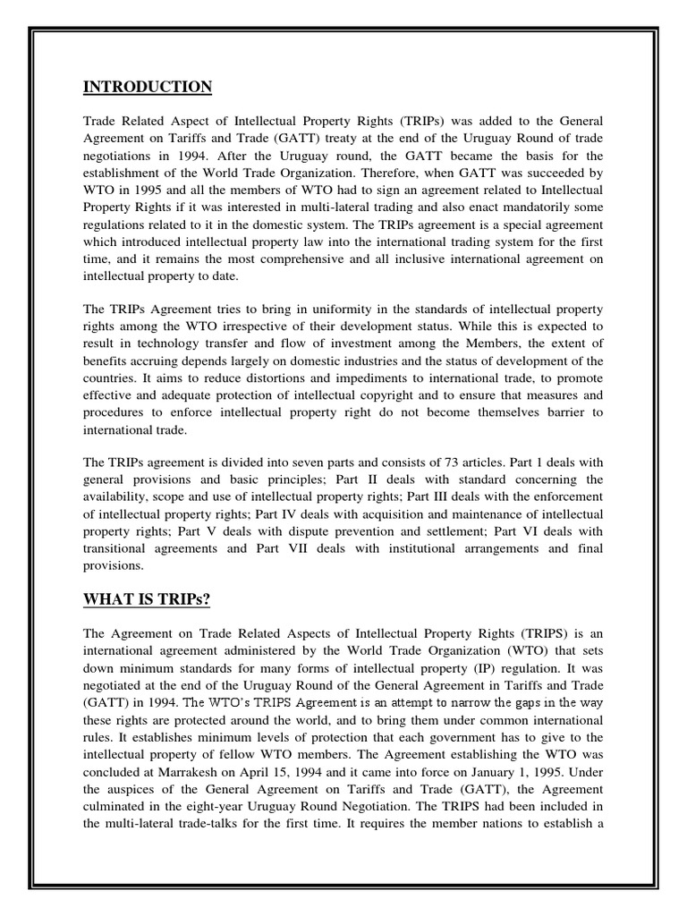 Ipr Project | PDF | Trips Agreement | Intellectual Property