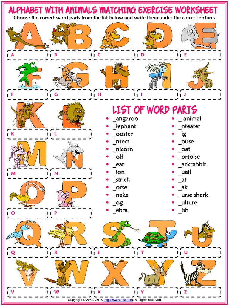 Alphabet Vocabulary Esl Matching Exercise Worksheet For Kids PDF | PDF ...