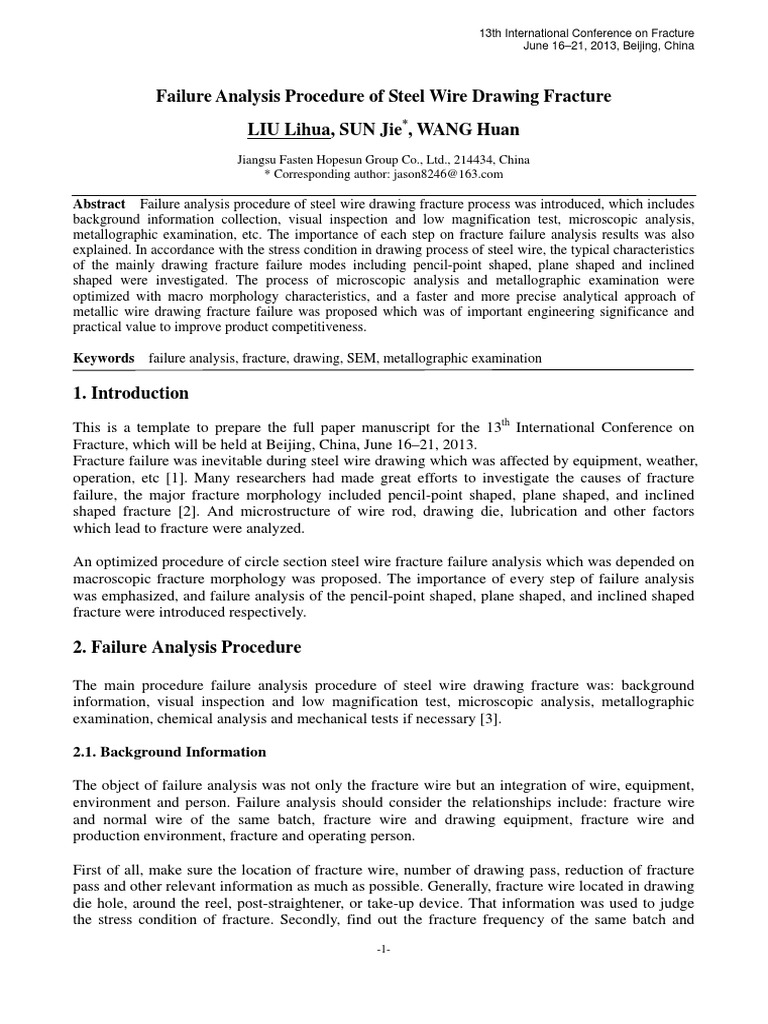 Failure Analysis Procedure of Steel Wire Drawing Fracture | Download ...
