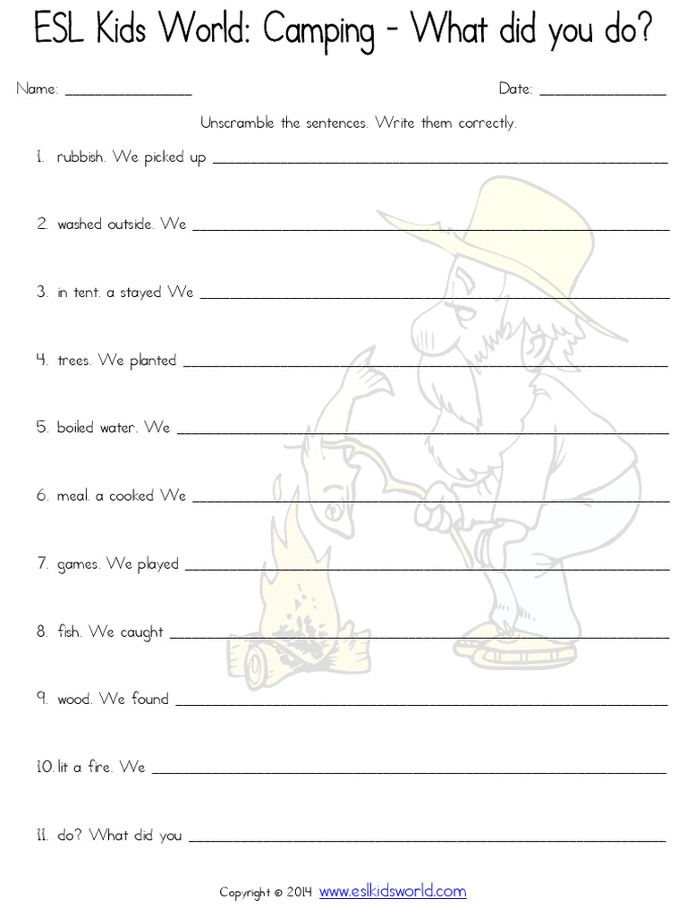 Camping Sentence Scramble | PDF