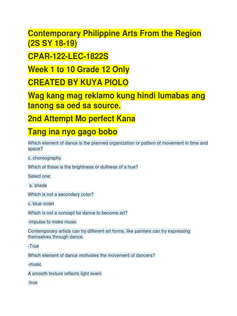 Contemporary Philippine Arts From The Region 2S SY 18 19 Grade 12 Only ...