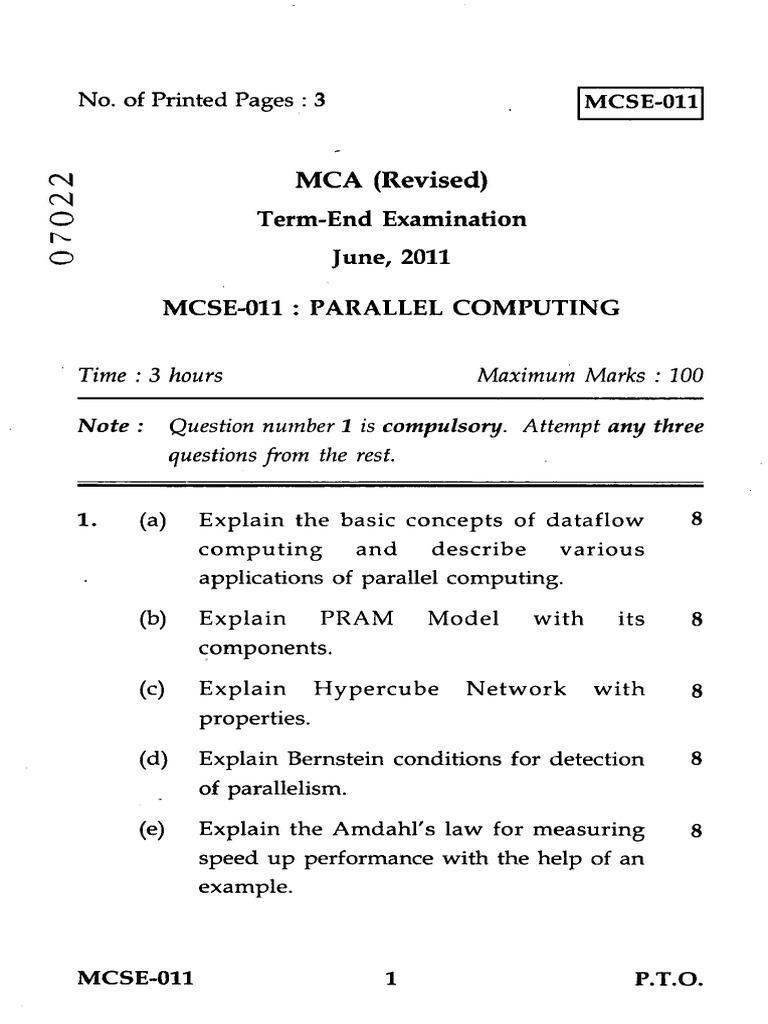 MCSE-011: Time: 3 Hours Maximum Marks: 100 | PDF | Parallel Computing | Central Processing Unit