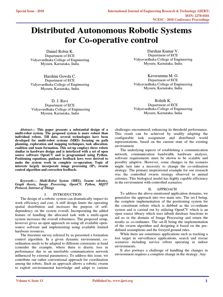 Distributed Autonomous Robotic Systems For Co Operative Control ...