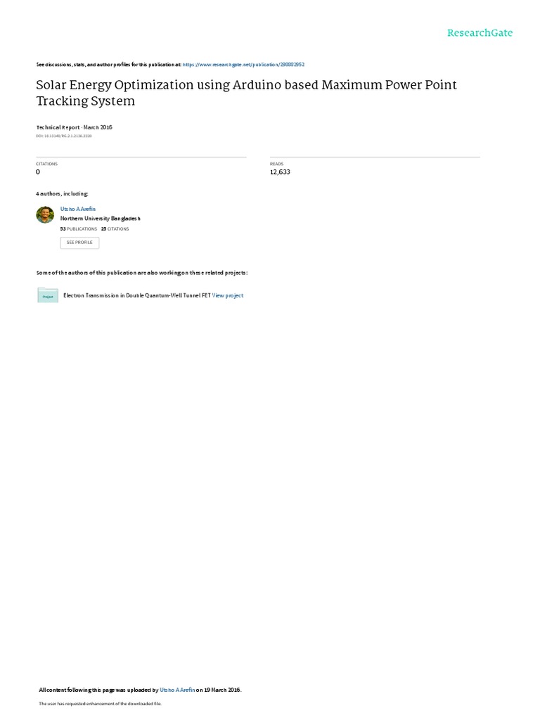 Solar Energy Optimization Using Arduino Based Maximum Power Point Tracking System | Download ...