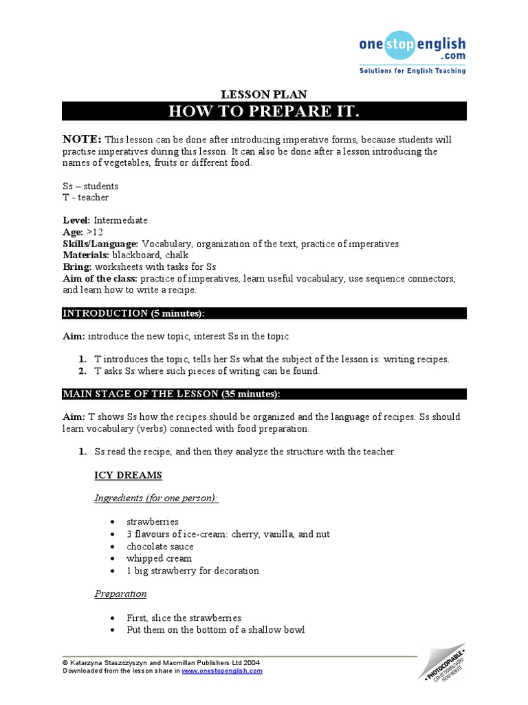 How To Prepare It.: Lesson Plan | PDF