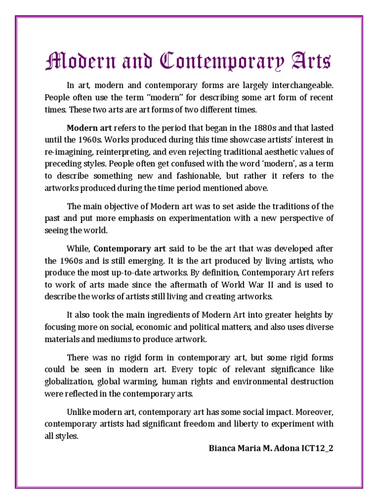 Modern vs Contemporary Art Forms Explained | PDF