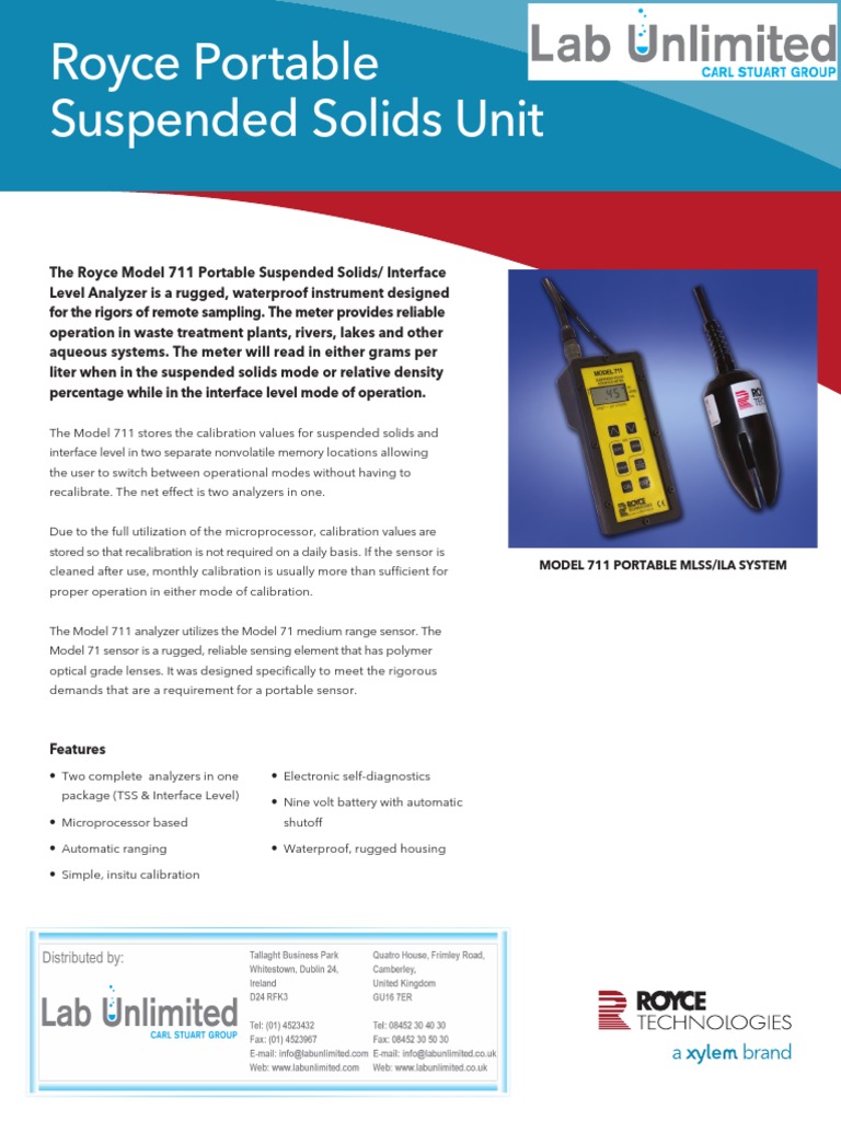 Royce Portable Suspended Solids Unit: Model 711 Portable Mlss/Ila ...