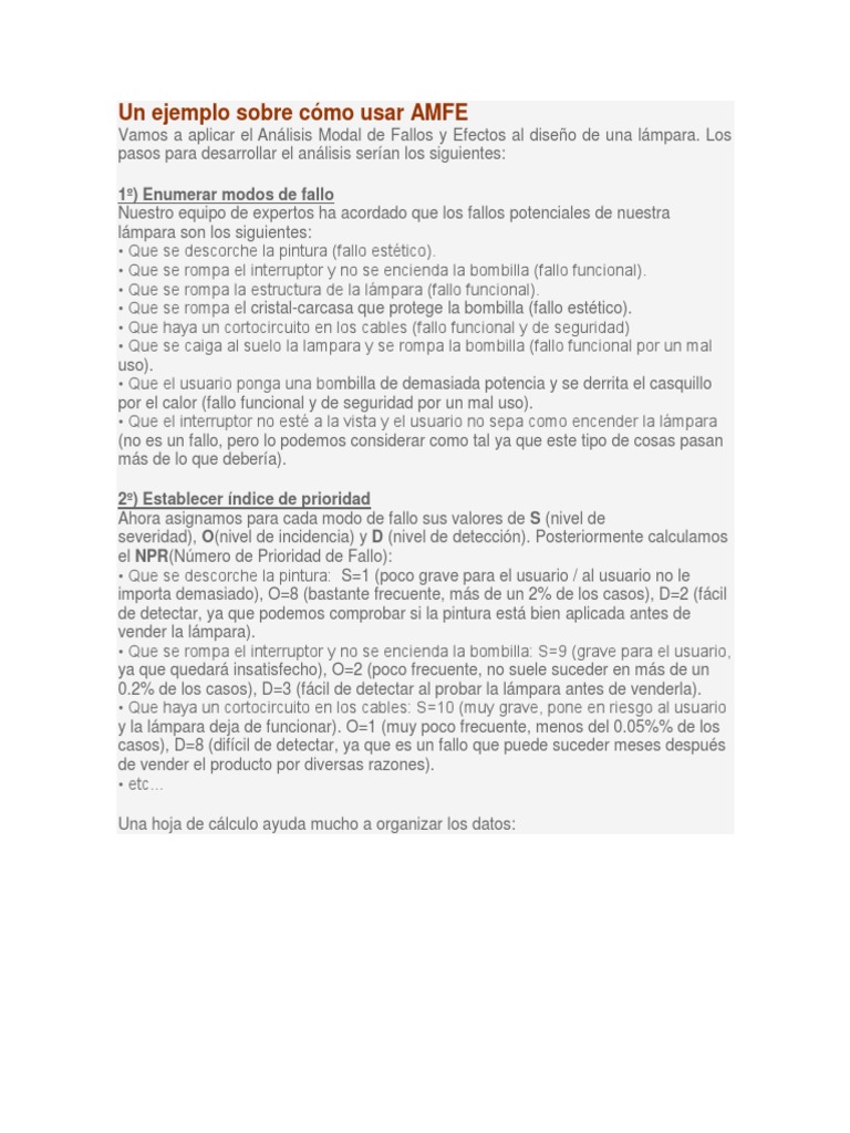 Un Ejemplo Sobre Cómo Usar AMFE | PDF | Bombilla incandescente ...