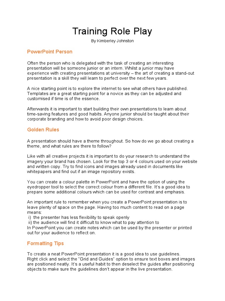 Training Role Play Edit | PDF | Microsoft Power Point | Communication