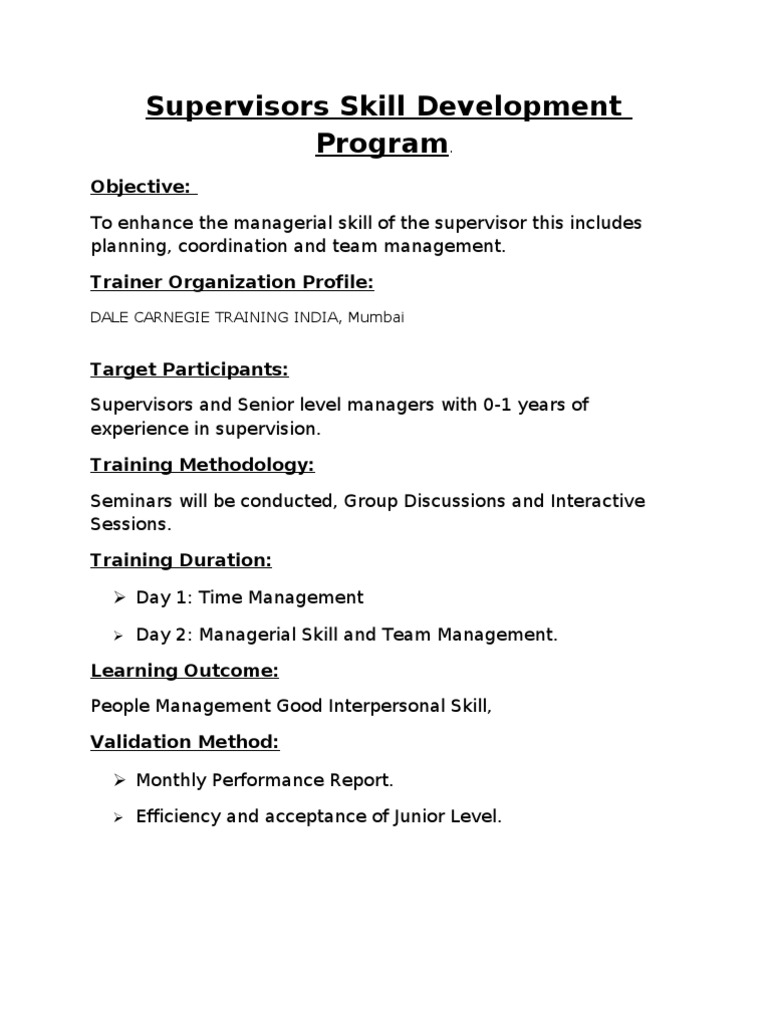 Supervisors Skill Development Program. | PDF