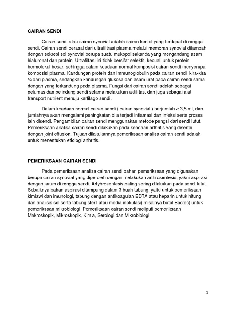 Analisa Cairan Sendi untuk Arthritis | PDF