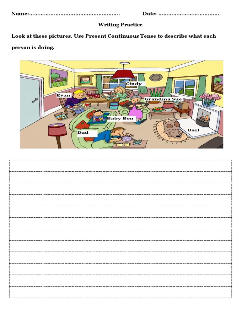Present Continuous Writing Exercise | PDF