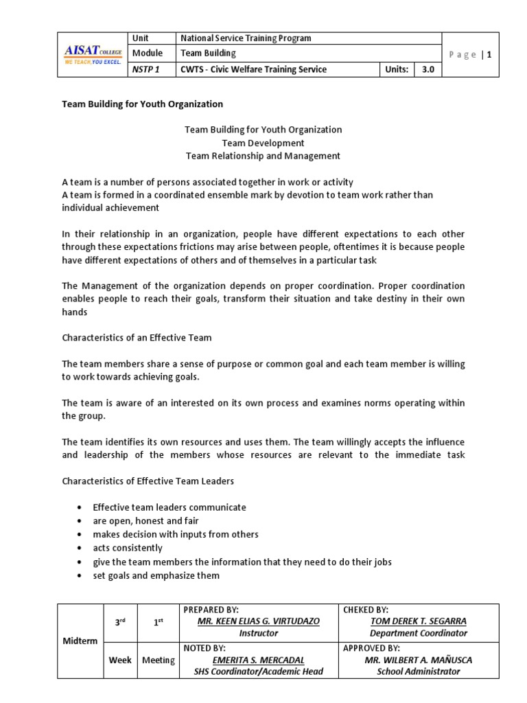 Team Building Strategies for Youth | PDF | Team Building | Goal