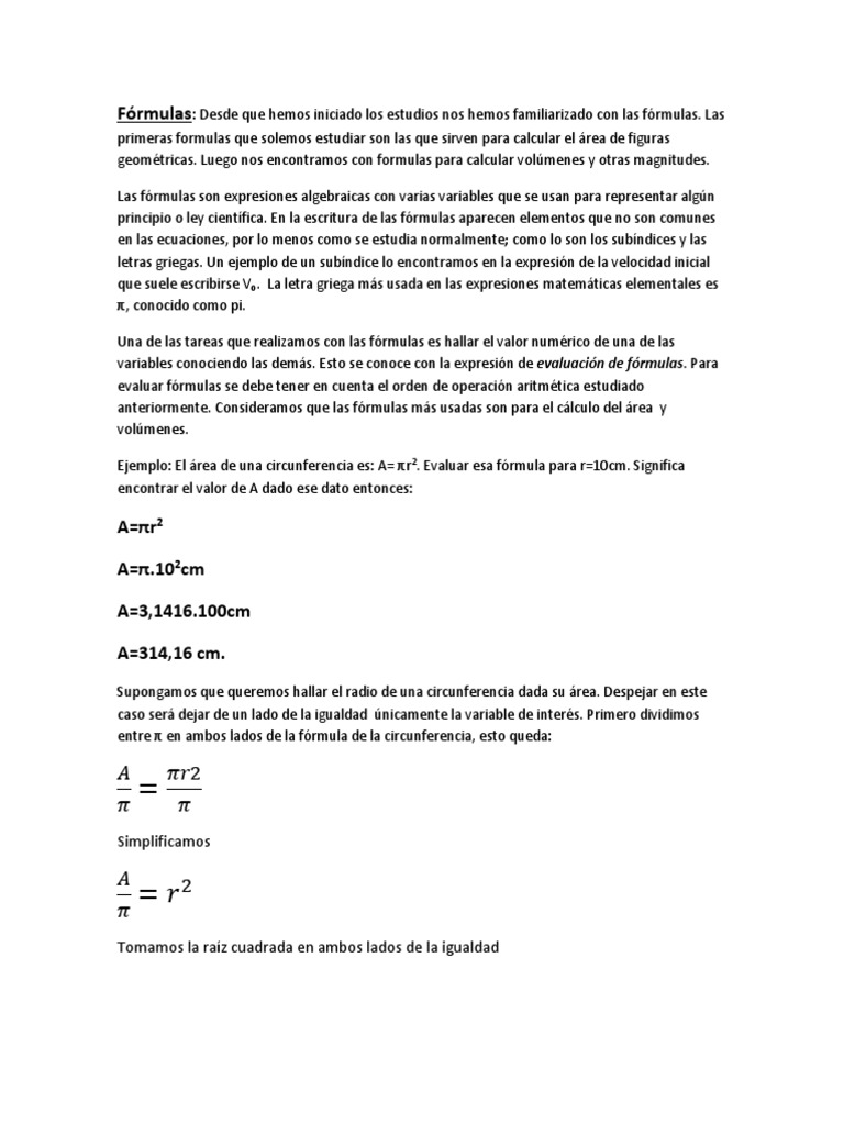 Fórmulas | PDF | Fórmula | Raíz cuadrada