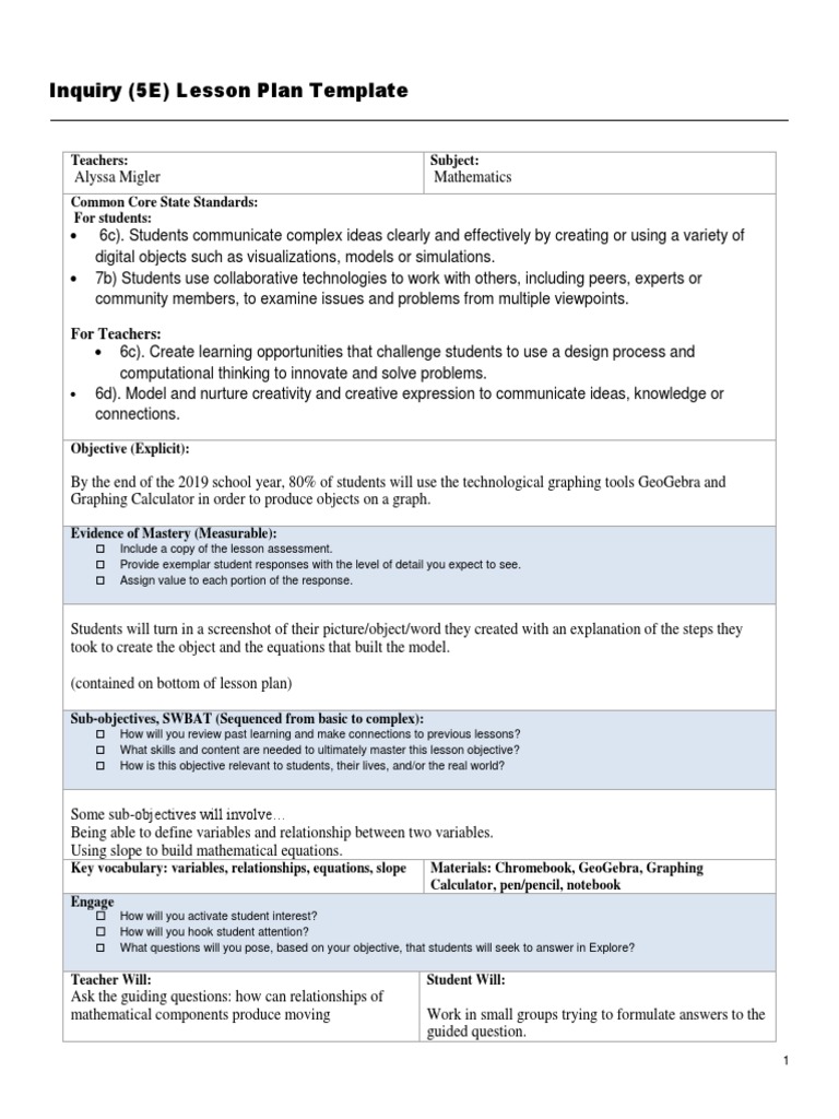 Inquiry (5E) Lesson Plan Template: For Teachers | PDF | Teachers ...