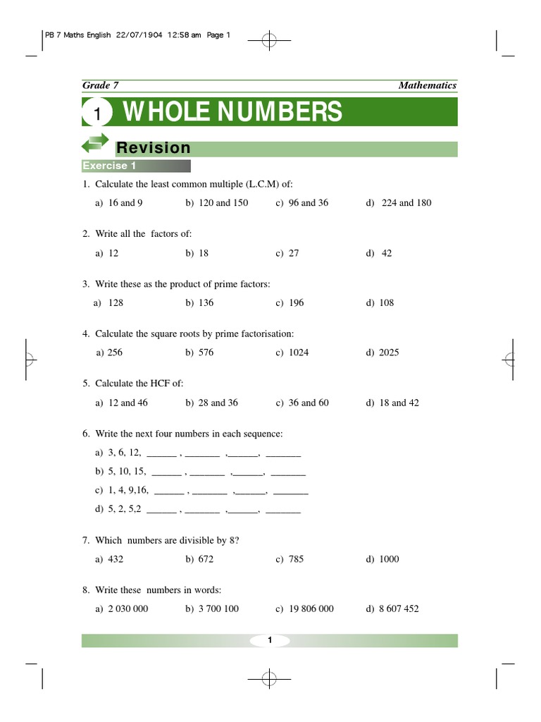 Maths Grade 7 PDF | PDF | Set (Mathematics) | Numbers