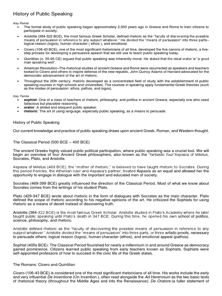 History of Public Speaking | PDF | Rhetoric | Public Speaking