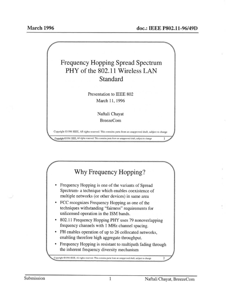 Frequency Hopping Spread Spectrum PHY of The 802.11 Wireless LAN ...