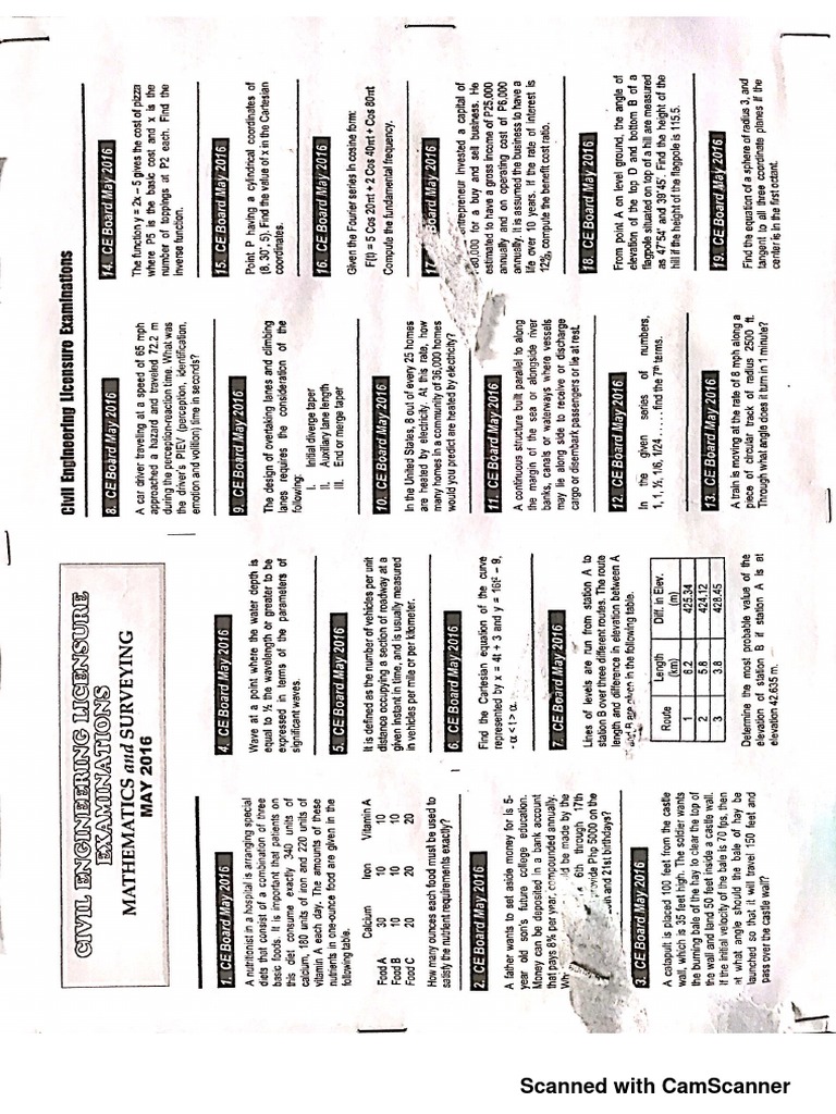 2011 CE Board Exam (Math & Surveying) - 20191122233550 | PDF