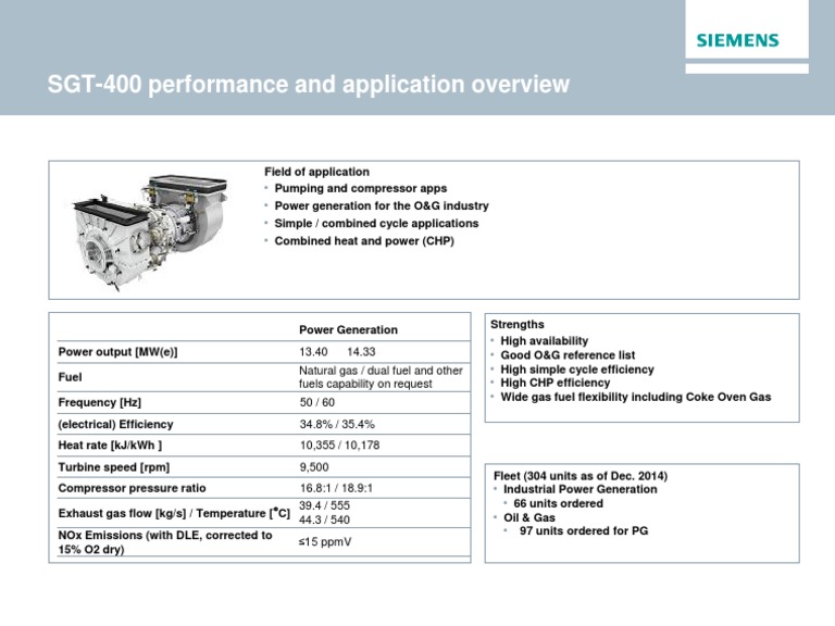 SGT-400 gas turbine performance and applications overview | PDF